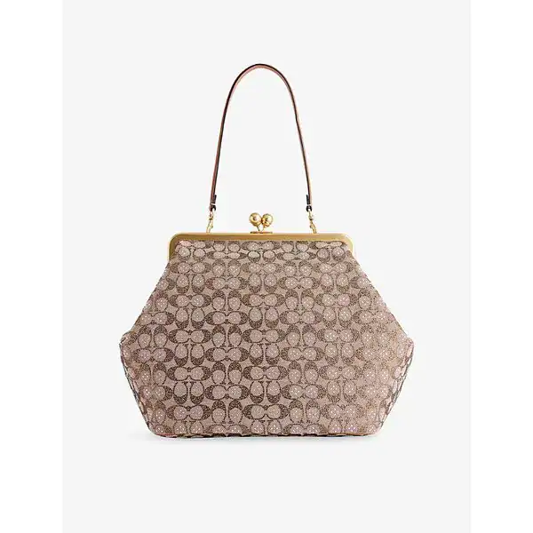 Coach Large Crystal Kisslock Frame Leather Shoulder Bag - B4